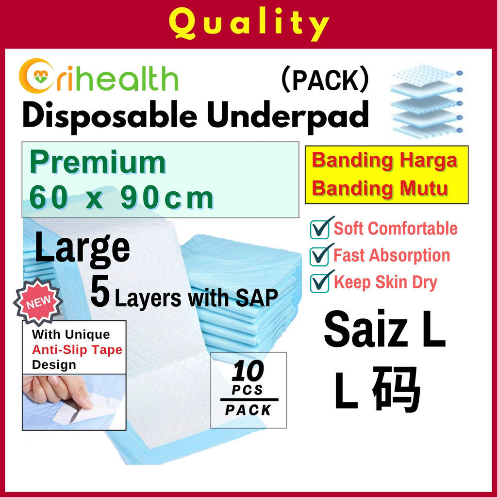 Orihealth Premium Disposable Underpad 60x90CM | 24x36 Inch | Size L ...